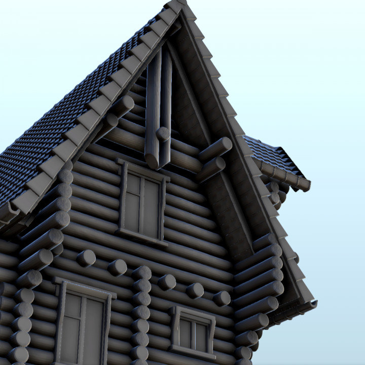 3D Printable Slavic fancy log house with terrace (16) - Medieval Gothic ...