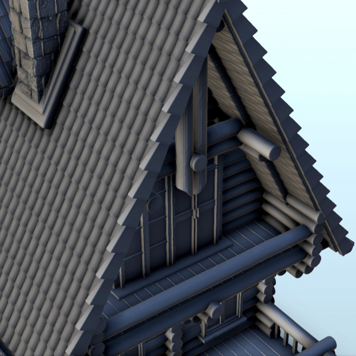 3D Printable Slavic fancy log house with terrace (16) - Medieval Gothic ...
