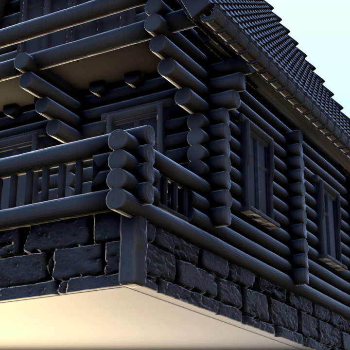3D Printable Slavic fancy log house with terrace (16) - Medieval Gothic ...