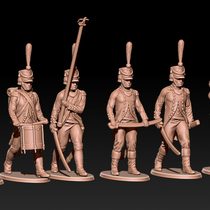 3D Printable Napoleonic french command group with shako by Kozak miniatures