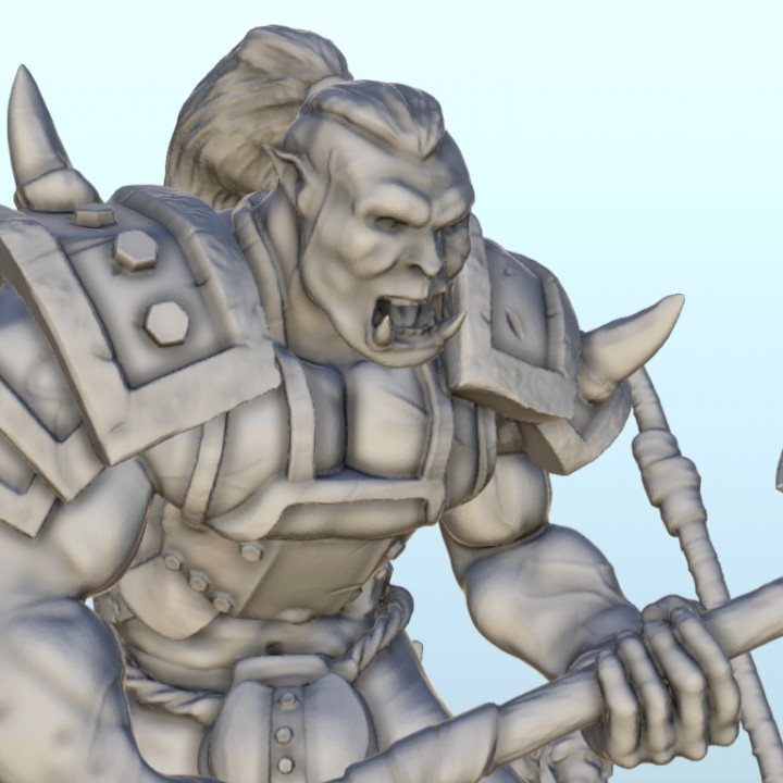 3D Printable Orc hero with axe on bone platform 10 - Ork Green Horde ...