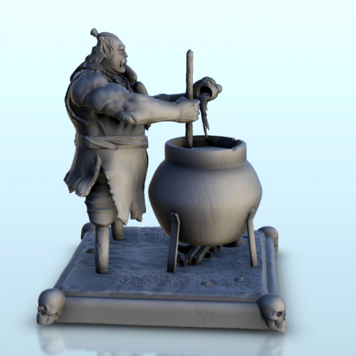 3D Printable Orc cook with pot 8 - Ork Green Horde Fantasy Beast Chaos ...
