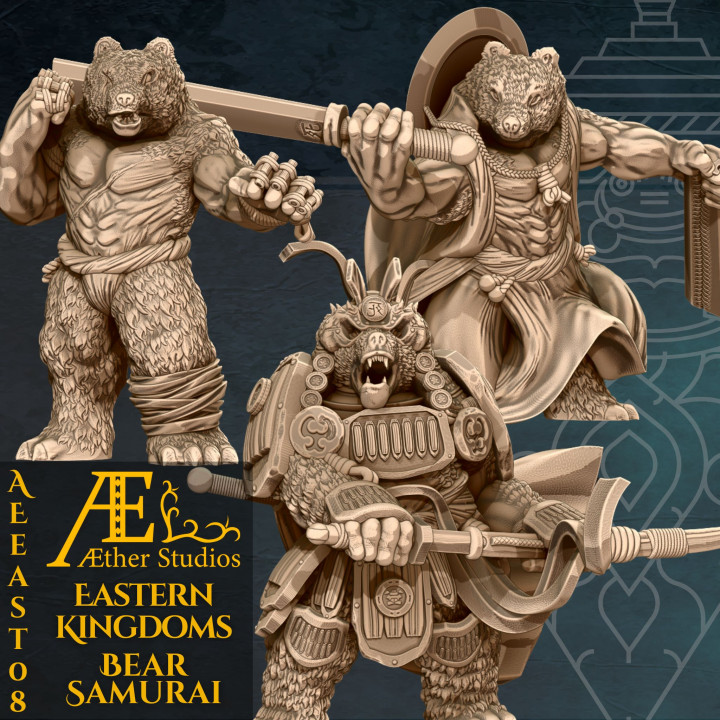 3D Printable AEEAST08 - Bear Samurai by Aether Studios