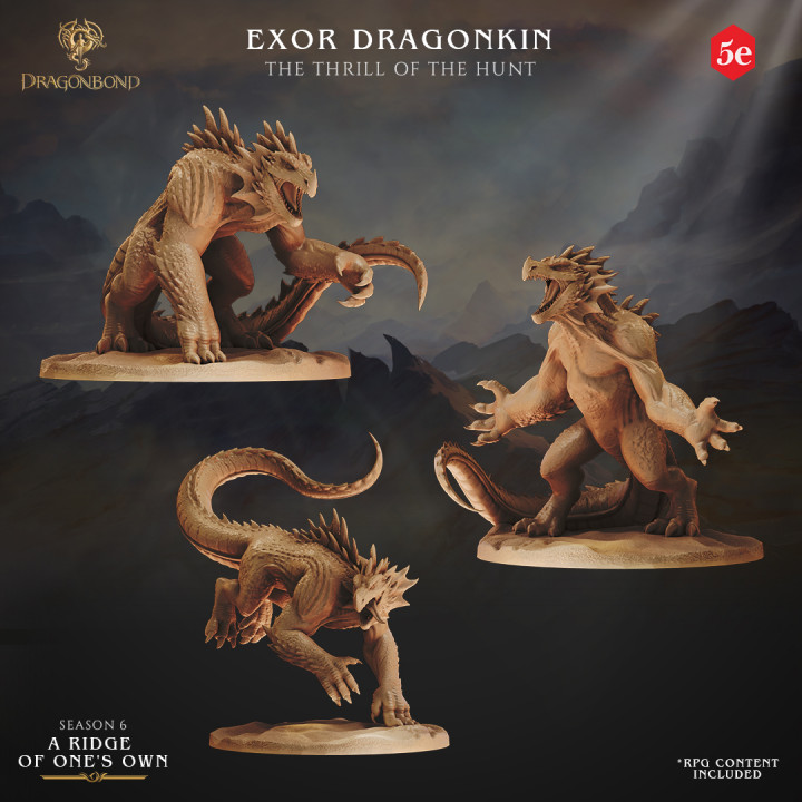3D Printable Dragonbond Tribes Exor Dragonkin 3 poses by Draco Studios