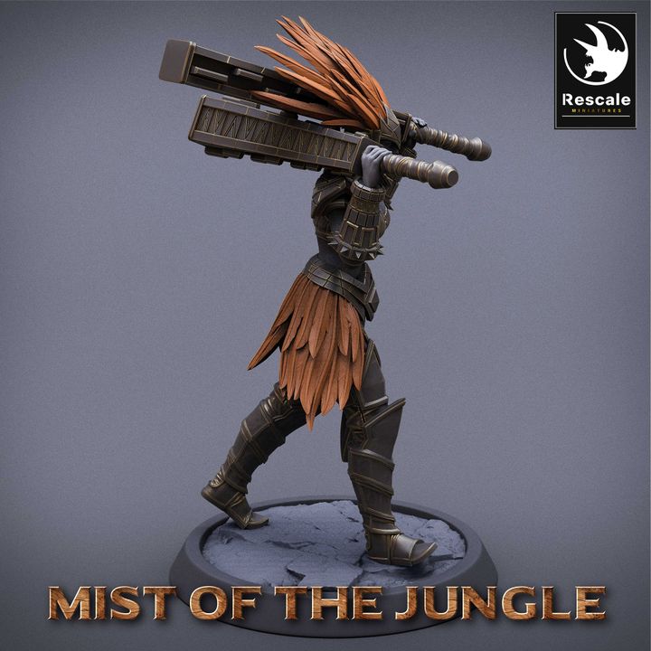 3D Printable Heavy Amazon Dual Mace Walk by Rescale Miniatures