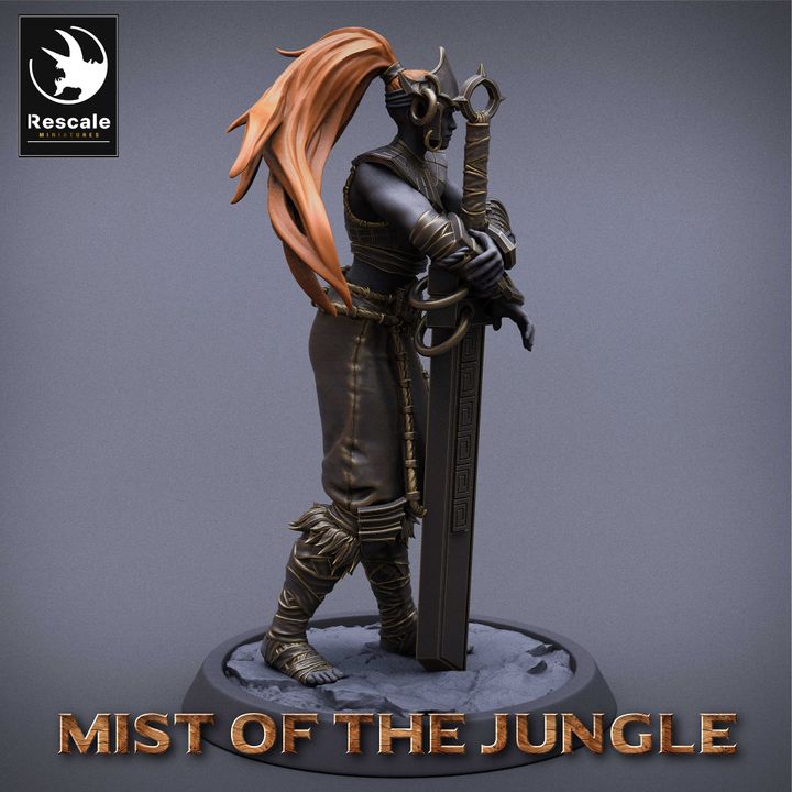 3D Printable Heavy Amazon Great Sword Stance by Rescale Miniatures