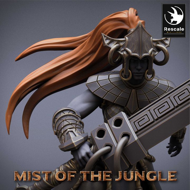 3D Printable Heavy Amazon Great Sword Attack by Rescale Miniatures