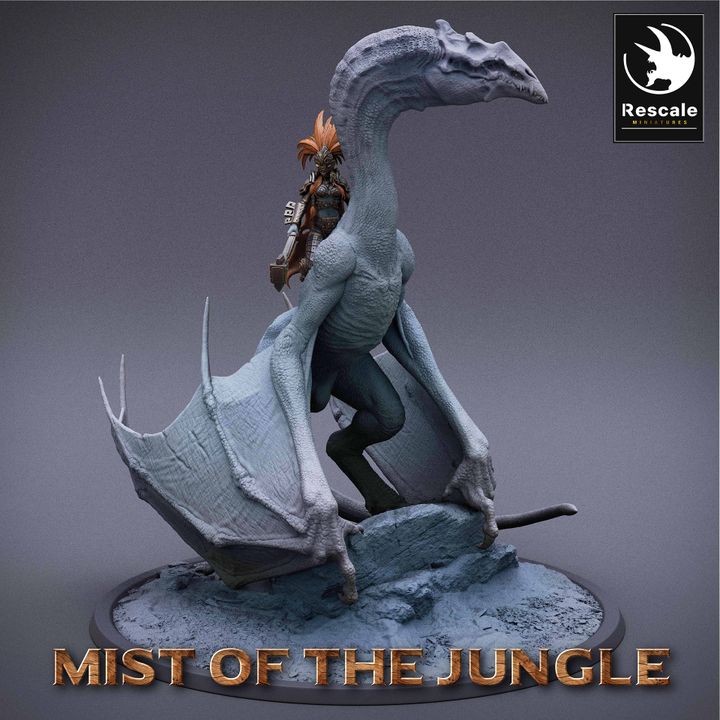 3D Printable Wyvern mounted by General Amazone by Rescale Miniatures