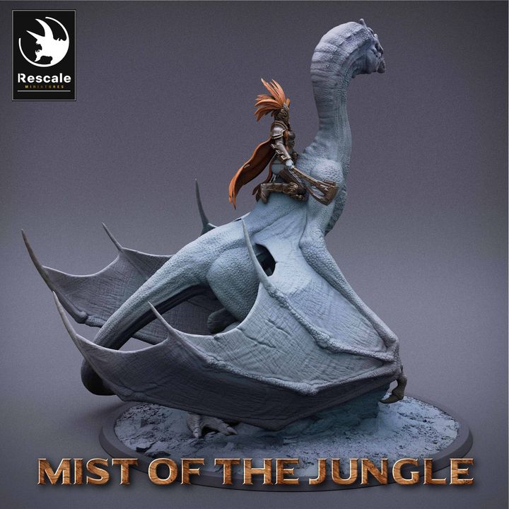 3D Printable Wyvern mounted by General Amazone by Rescale Miniatures