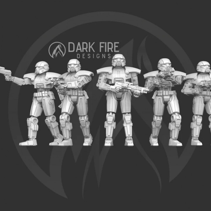 3D Printable Imperial Mech Trooper Squad by Dark Fire Designs