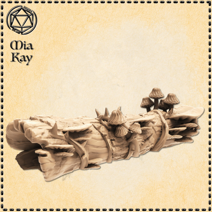 3D Printable Fallen Log with Mushrooms by M3DM