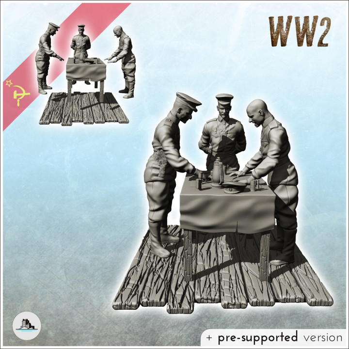 3D Printable Meeting of Soviet generals around a wooden table (1 ...