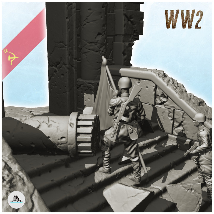 3D Printable Soviet soldiers with flag liberating building in Berlin (2 ...