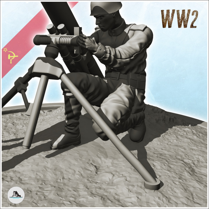 3D Printable Soviet mortar battery with two servants (17) - (pre ...