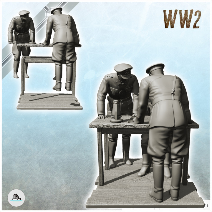 3D Printable German staff around a table with map (12) - (pre-supported ...
