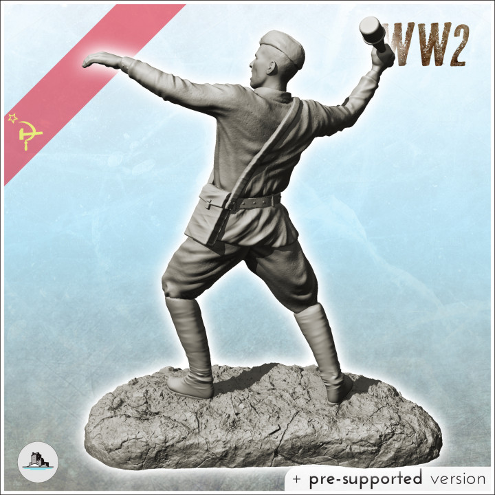 3D Printable Soviet assault soldier throwing a hand grenade (8) - (pre ...