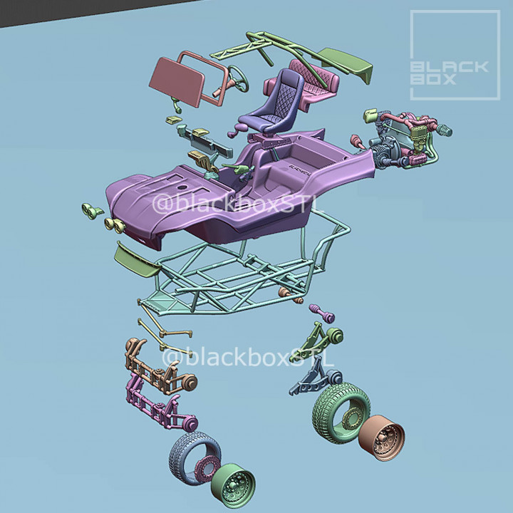 3D Printable STREET BUGGY FULL MODELKIT 1/24 by black-box-MINIATURES STL