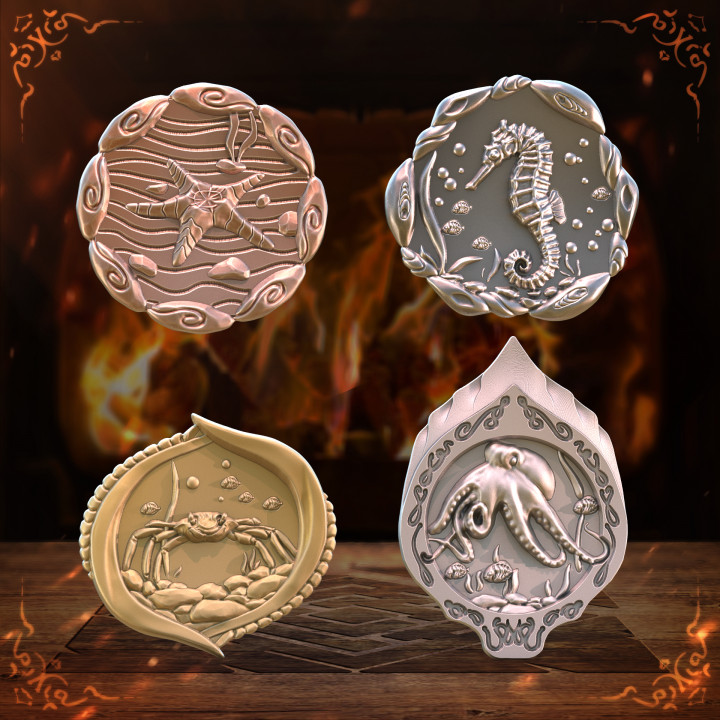 3D Printable Ocean coin set by Unchained Games
