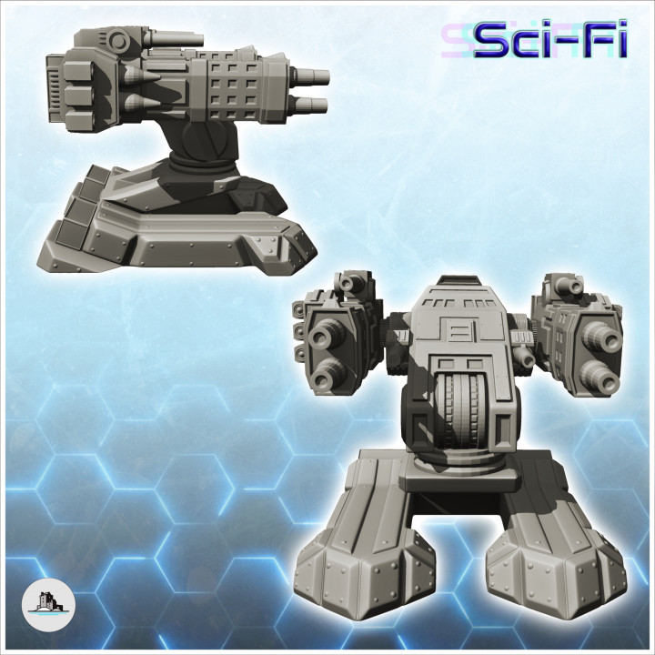 3D Printable Turret with double laser cannon and missile launcher (2 ...