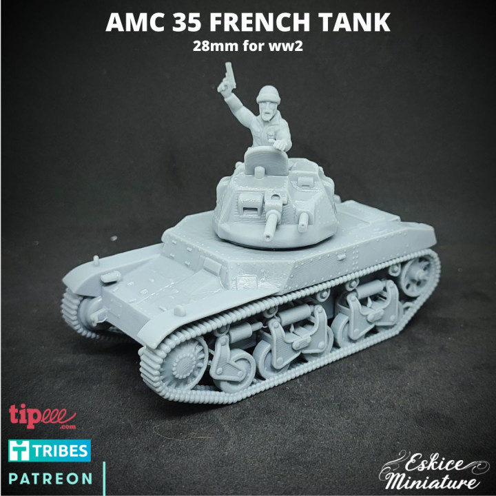 3D Print of French AMC 35 Tank with pilot - 28mm by EskiceMiniature