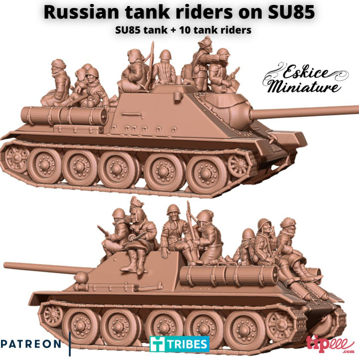 3D Printable SU85 Tank with russian tank riders - 28mm by Eskice ...