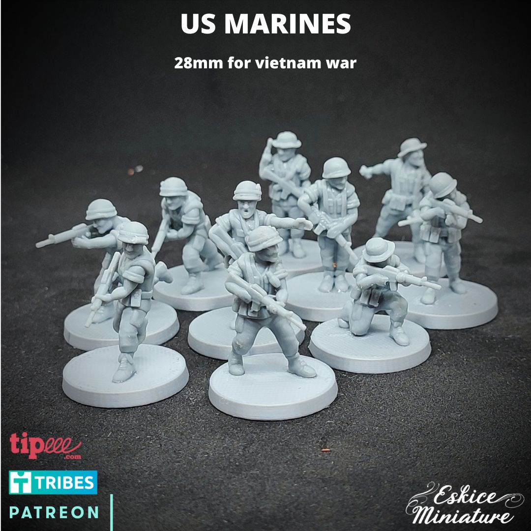 3D Printable US Marines with M16 - 28mm by Eskice Miniature - Aron