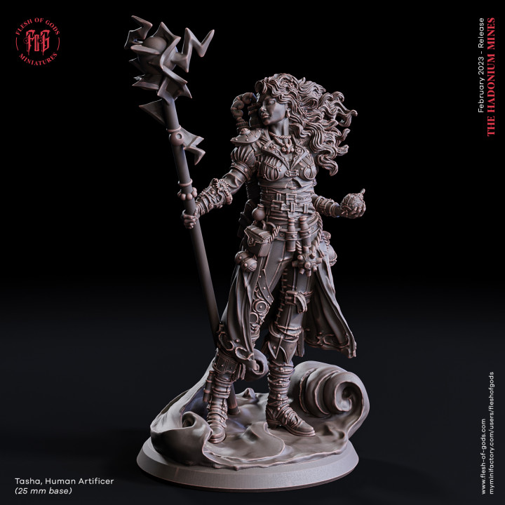 3D Printable Tasha, Human Artificer by Flesh of Gods