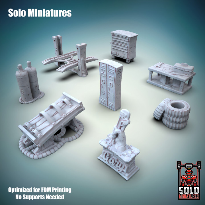 3D Printable Gary's Garage Props by Solo Miniatures