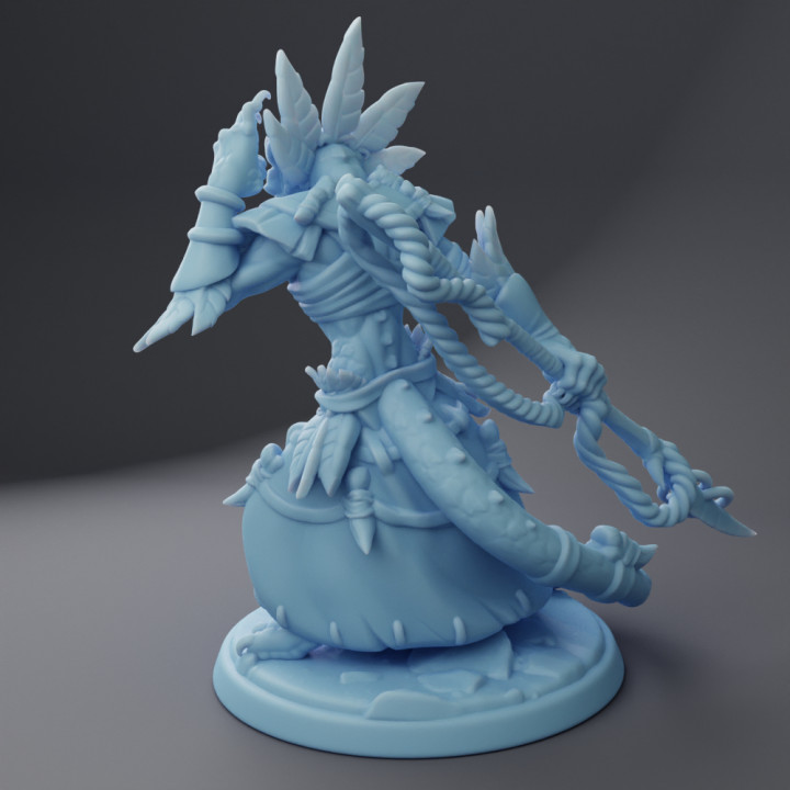 3D Printable Lizard-folk Shaman, and variants by Twin Goddess Miniatures