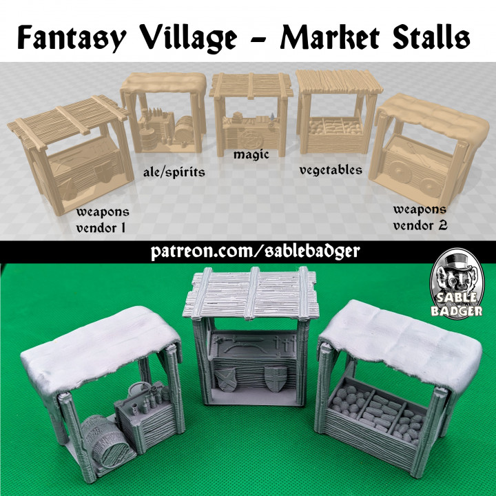 3D Printable Medieval Style Market Vendor stalls by brander roullett