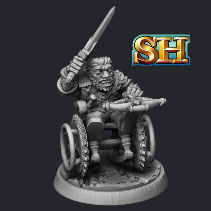 3D Printable Dwarf Ranger in Wheelchair by Stonehaven Miniatures