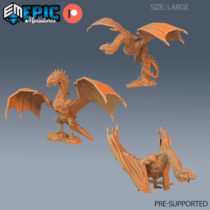 3D Printable Cave Wyvern Set / Bulky Dragon / Winged Drake / Draconic ...