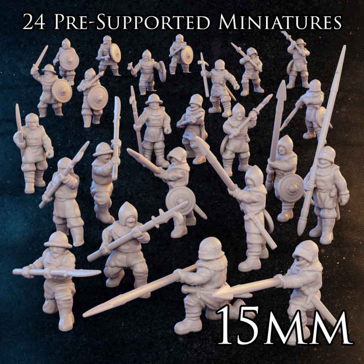 3D Printable 15mm - Infantry - Late Medieval by Productions Diratia