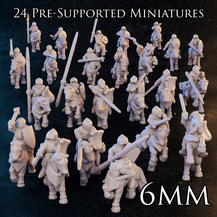 3D Printable 6mm - Cavalry - Late Medieval by Productions Diratia