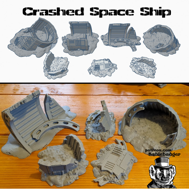 3D Printable Sci Fi Terrain - Crashed Spaceship Ruins by brander roullett