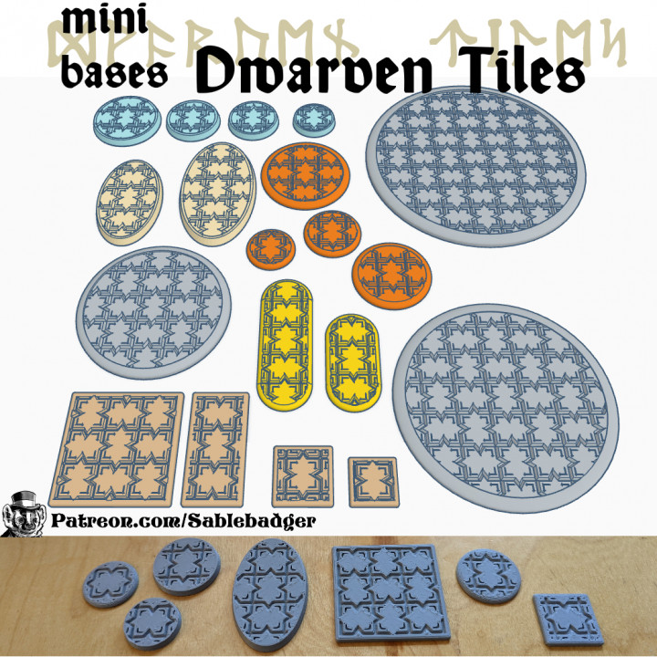 3D Printable Mini Bases - Dwarven Tile Pattern by brander roullett