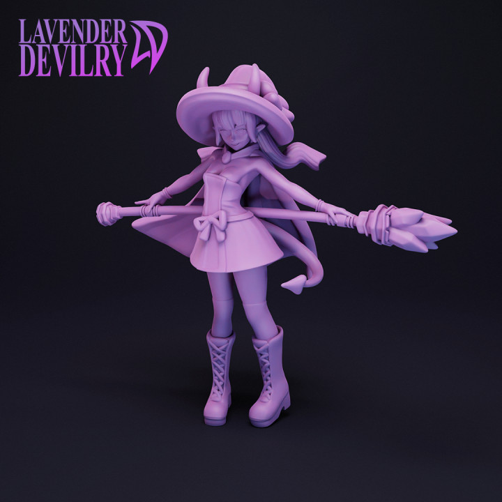 3D Printable Plum, Magical Mischievous Miscreant Tiefling Witch Girl by Lavender Devilry