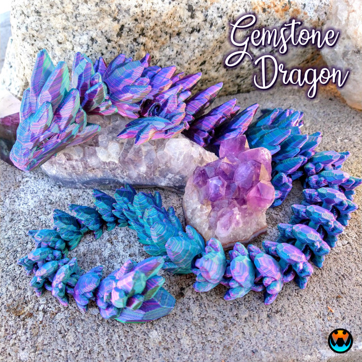 3D Printable Gemstone Dragon, Print in Place, Articulated Dragon by Cinderwing3D
