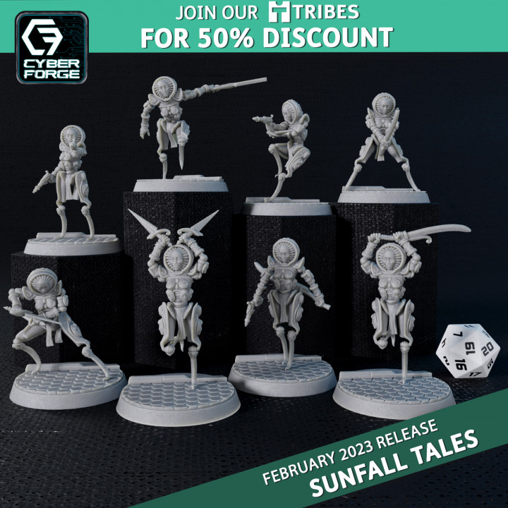 3D Printable Cyber Forge Sunfall Tales Sisterhood by Titan Forge Miniatures