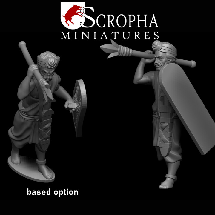 3D Printable classical indian infantry spearmens by Scropha Miniatures