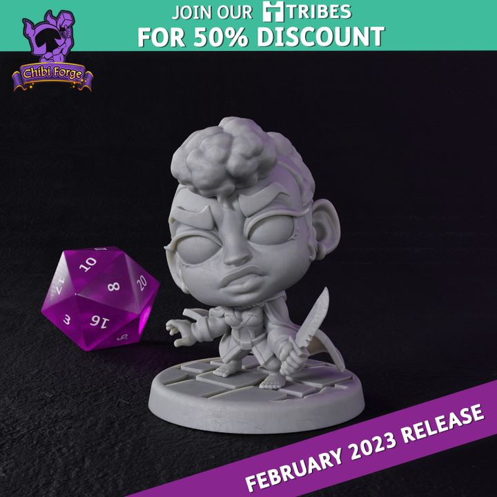 3D Printable Female Halfling Rogue - Chibi Forge by Titan Forge Miniatures