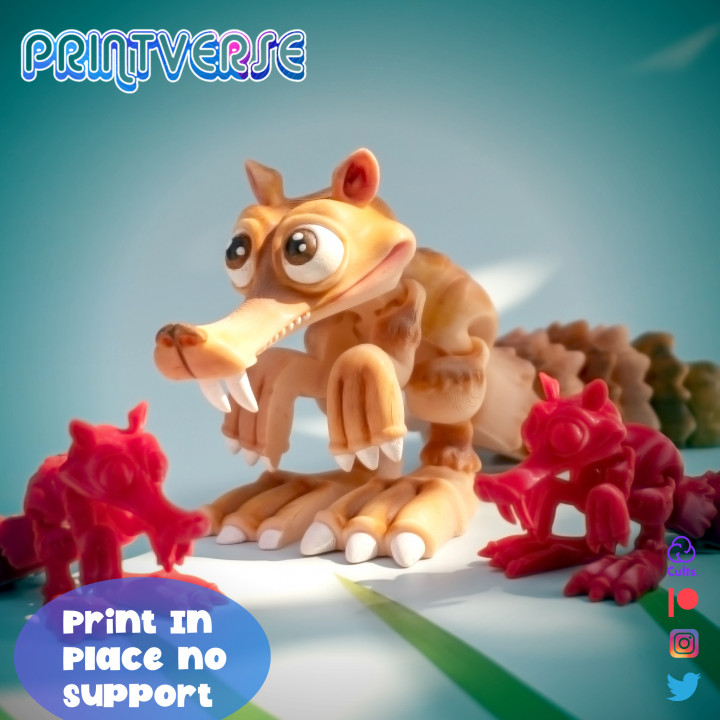 3D Printable Flexy Print In Place Sabertooth Squirrel by Printverse