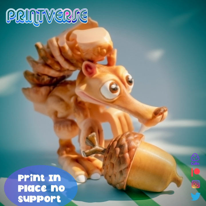 3D Printable Flexy Print In Place Sabertooth Squirrel by Printverse