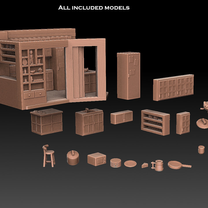 3D Printable Tabletop Kitchen Set by Sharedog Miniatures