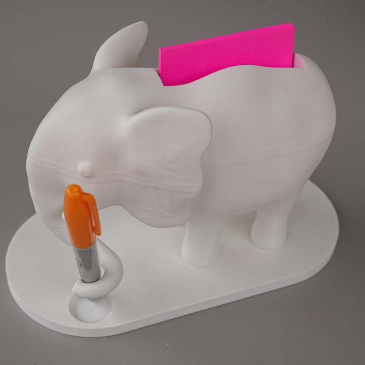 3D Printable Elephant Post-it holder by Philippe Barreaud
