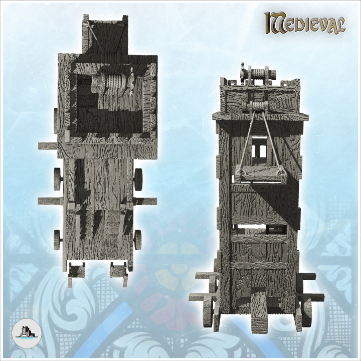 3D Printable Wooden siege tower with six wheels and multiple floors (15 ...