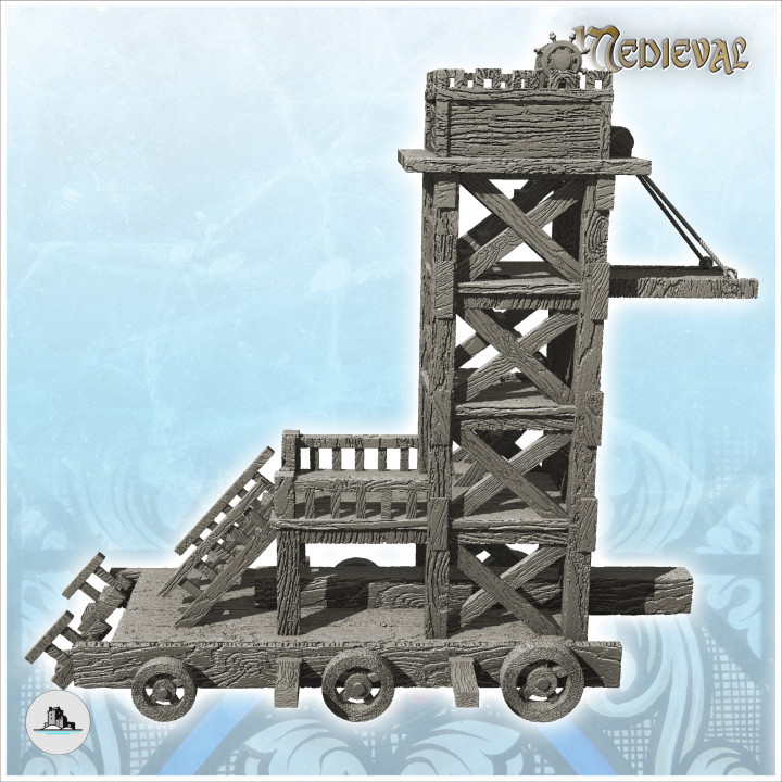 3D Printable Wooden siege tower with six wheels and multiple floors (15 ...