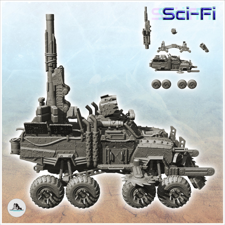 3D Printable Large eight-wheeled pick-up with missile launcher and ...