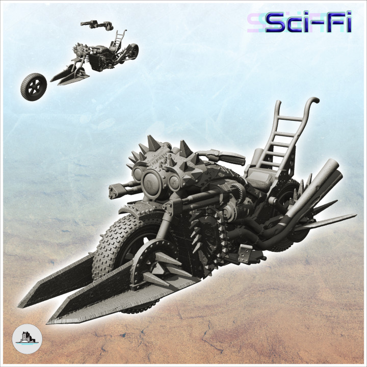 3D Printable Post-apo motorbike with front spikes and double machine ...