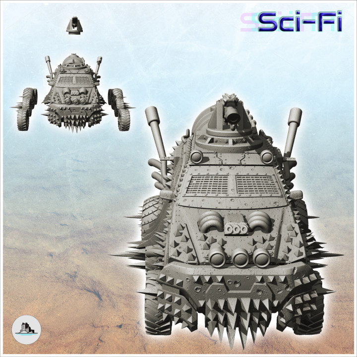 3D Printable Post-apo tank vehicle with central turret on top (6 ...